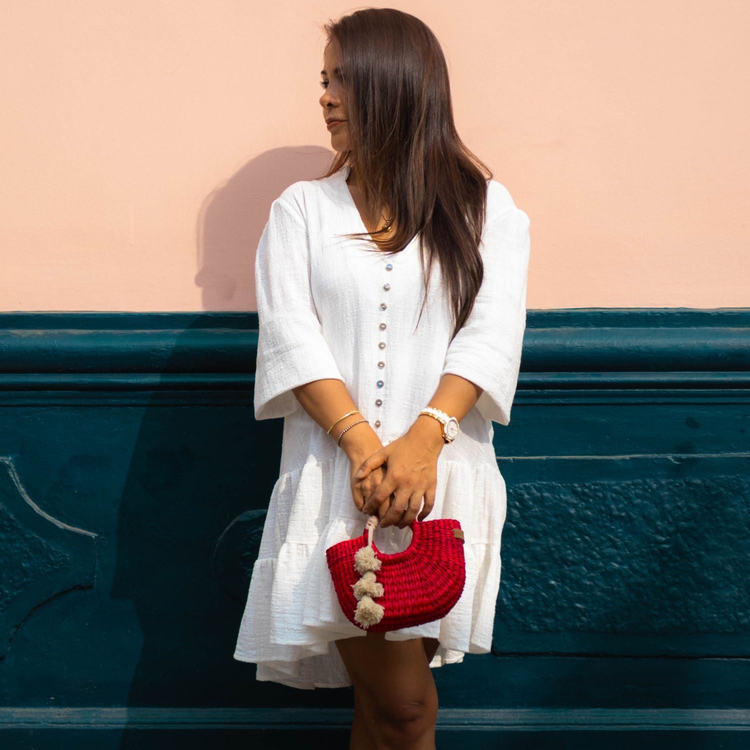 Fiesta Mini Crossbody Bag | Small Handwoven Reed Crossbody| Orange Inca