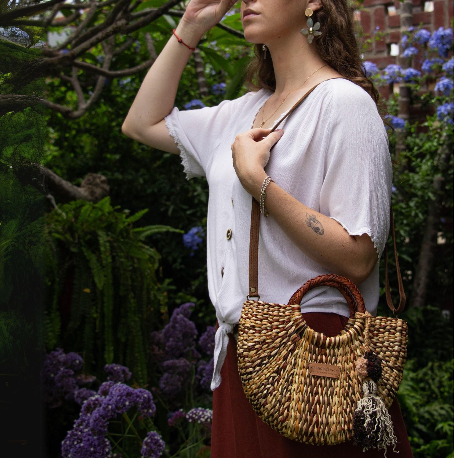 Fiesta Crossbody Bag | Handwoven Reed Artisan Crossbody | Orange Inca