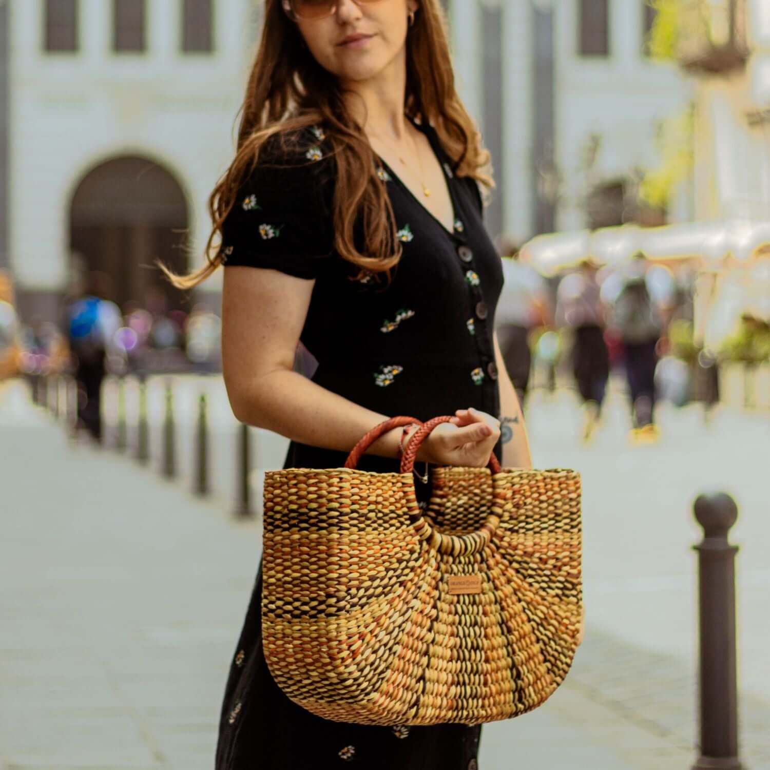 Gran Fiesta Tote Bag | Handwoven Reed Artisan Tote | Orange Inca