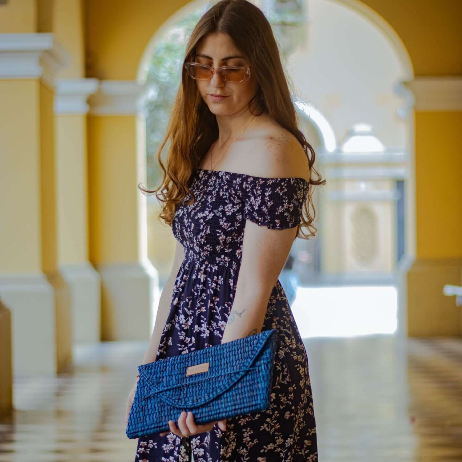 Sustainable Straw Clutch Bag | Orange Inca