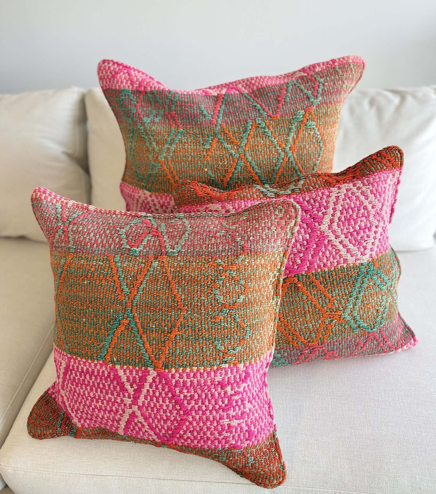 Peruvian Handmade Wool Cushion - Frazada Pattern 13 | Orange Inca